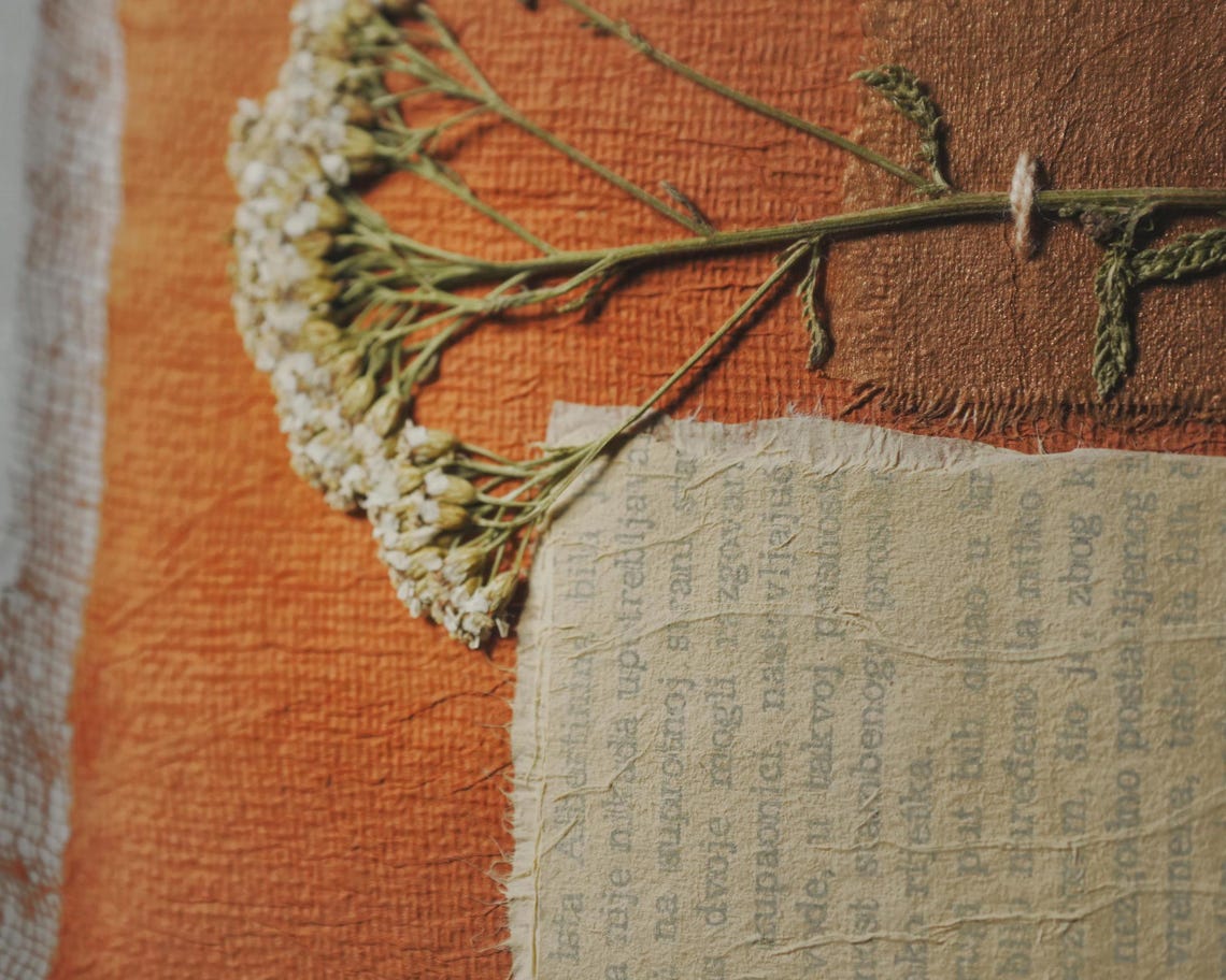Burnt Orange Botanical Collage – Pressed Leaves on Handmade Paper ...