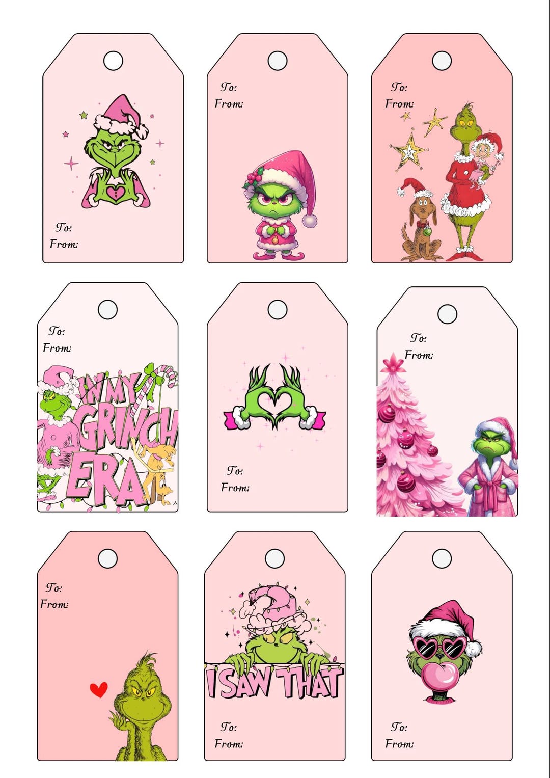 Pink Grinch Tags Digital- Printabil Instant - Etsy