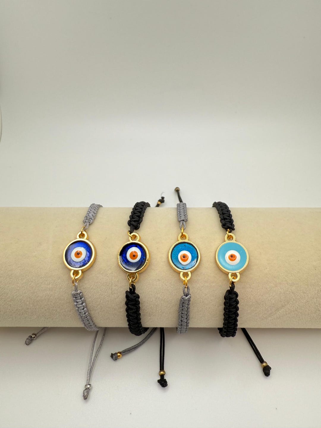 Adjustable Evil Eye Cord Bracelet Set, Black and Grey String Protection ...