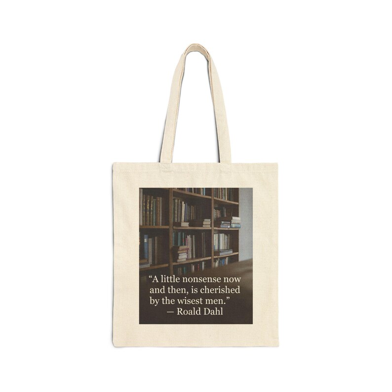 Canvas Tote Bag, Literary Quote Bookshelf Design, Roald Dahl Quote ...