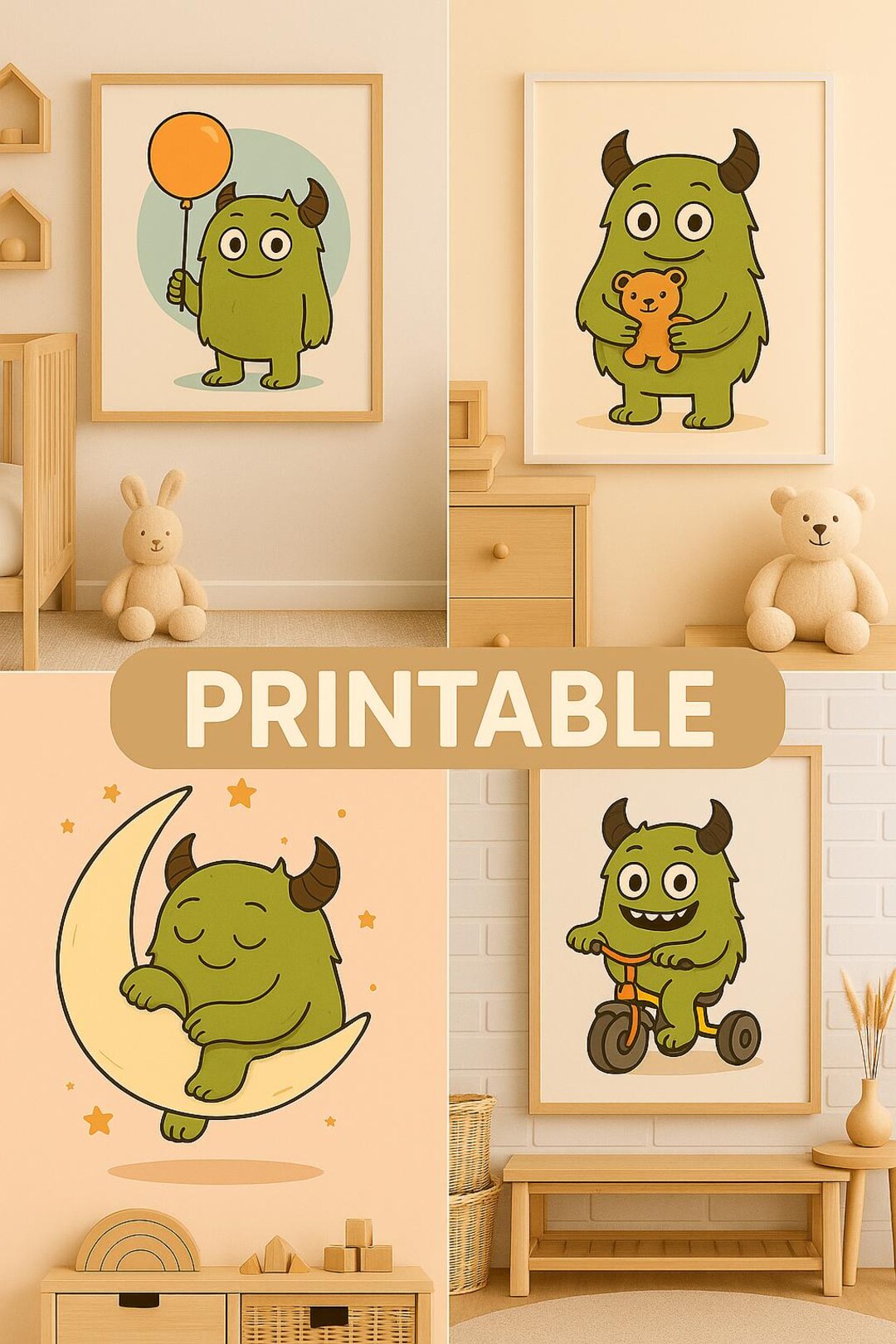 Momo the Monster, All 4 – Nursery Wall Art, Kids Room Printable Decor ...