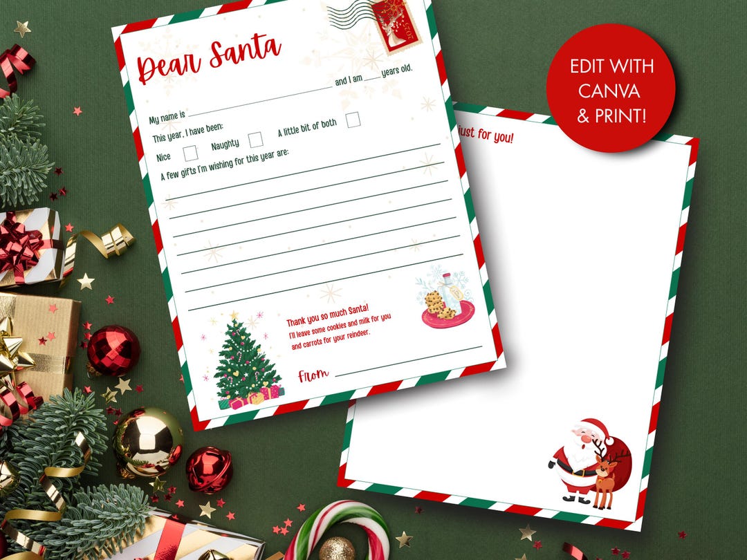 Editable Christmas Wish List, Letter to Santa Template (digital ...