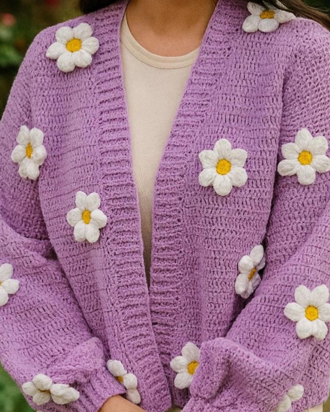 Handmade Crochet Cardigan | Flower Pattern Boho Style Women Fashion ...