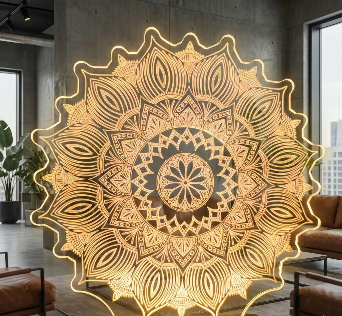 Mandala LED Lamp Laser Cut File | Acrylic Edge Lit Design (digital ...