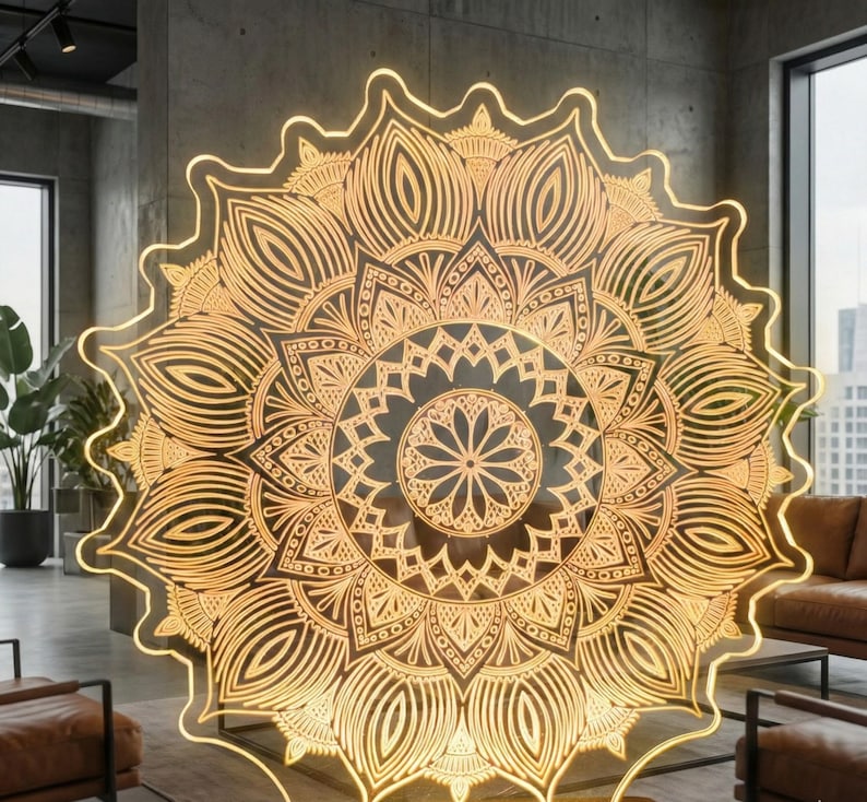 Mandala LED Lamp Laser Cut File | Acrylic Edge Lit Design (digital ...