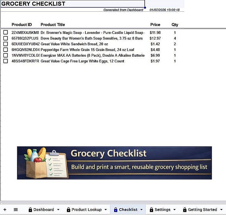 Grocery Shopping List Generator Walmart Smart Google Sheets Tool Price ...