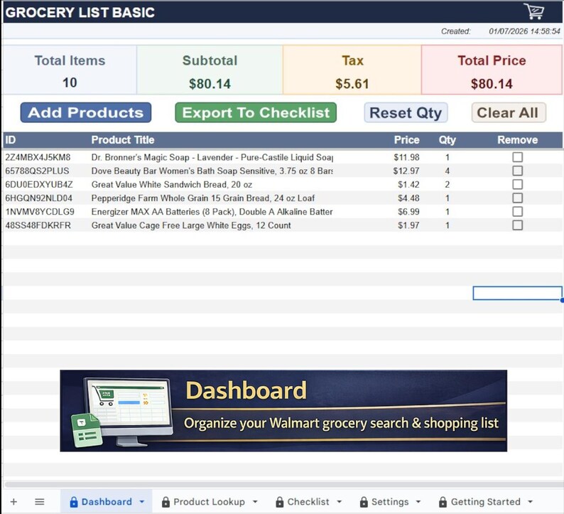 Grocery Shopping List Generator Walmart Smart Google Sheets Tool Price ...