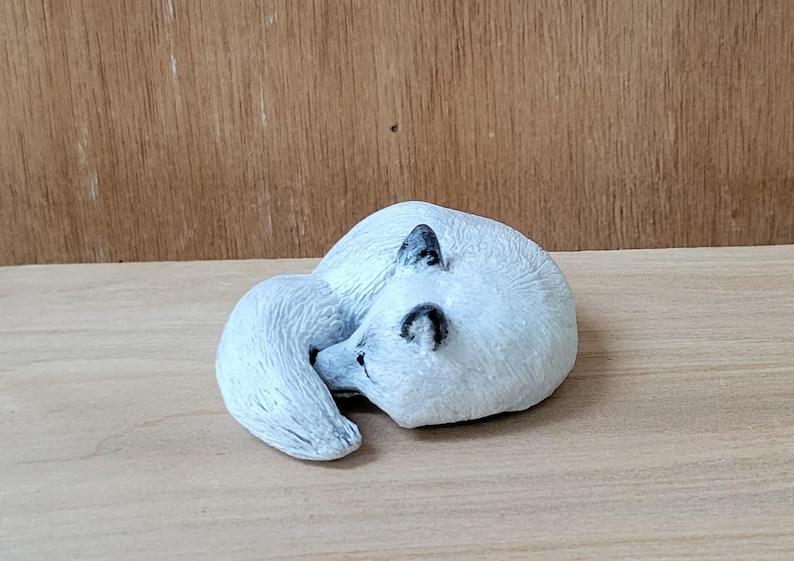 Realistic Arctic Fox Sculpture – Hand-sculpted Polymer Clay Figurine ...