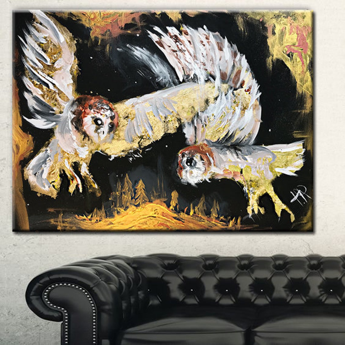 Gold Owls Original Painting, Gold Leaf, Textured, Owl Art, Home Decor ...