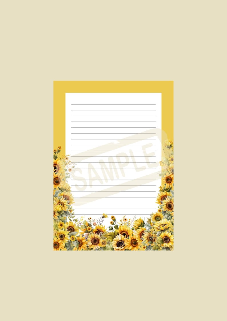 Sunflower Lined Paper Printable | Sunflower Border Writing Paper ...