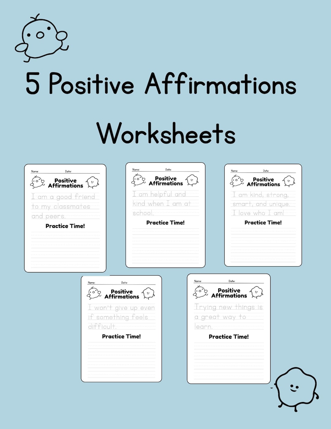 Kids Positive Affirmations Worksheet | 5 Page Printable | Confidence ...