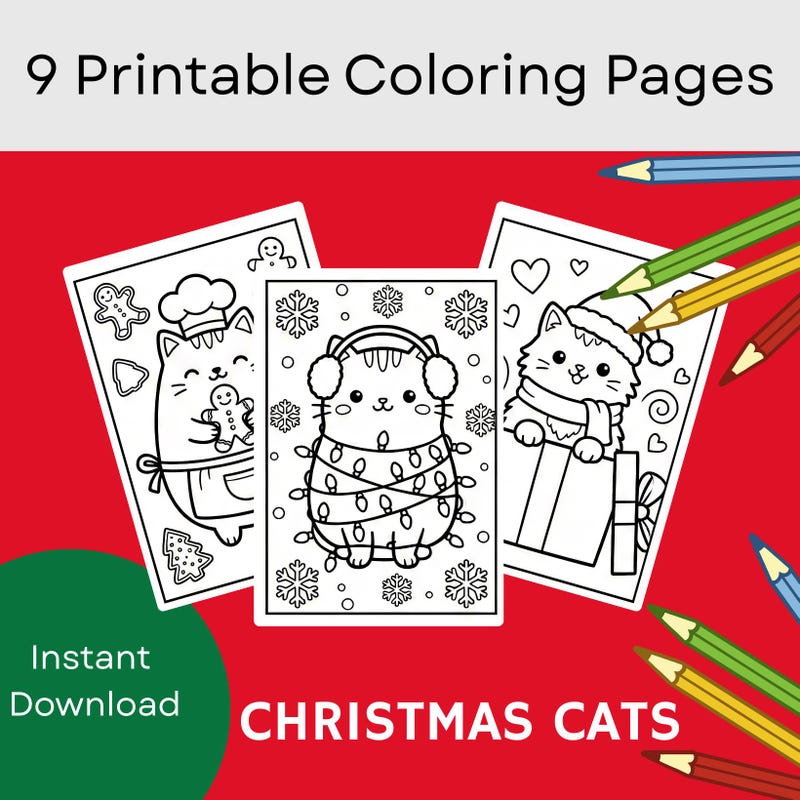 Coloring Page Cat Christmas - Etsy