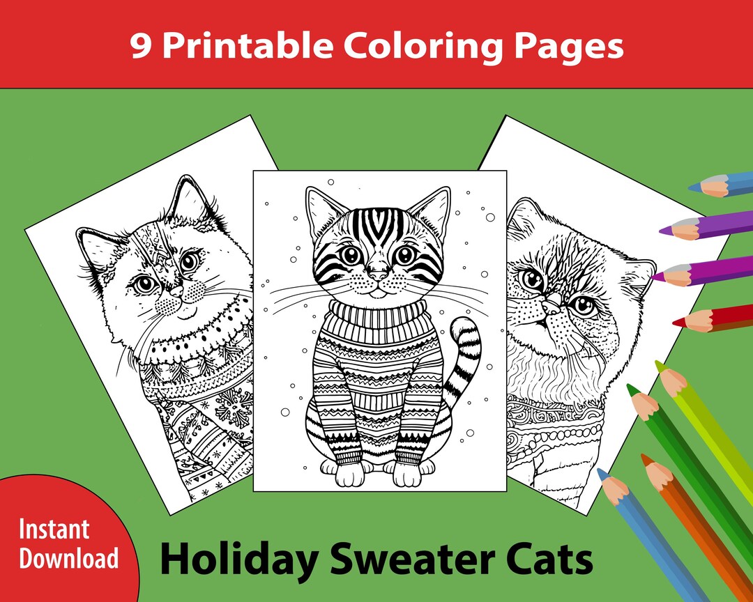 Sweater Cats Coloring Pages - Etsy