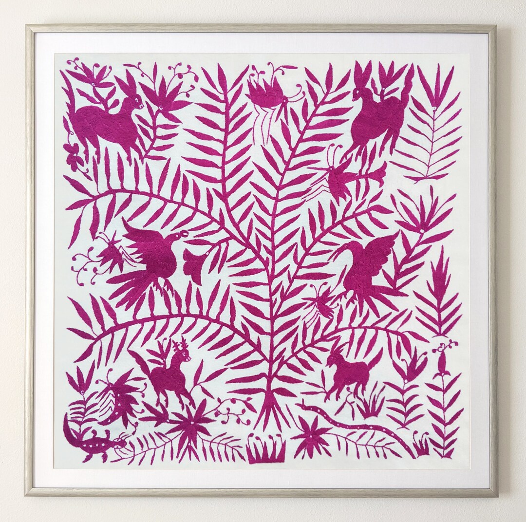 Custom Otomi Hand Embroidered Tapestry - Purple Magenta Mexican Art ...
