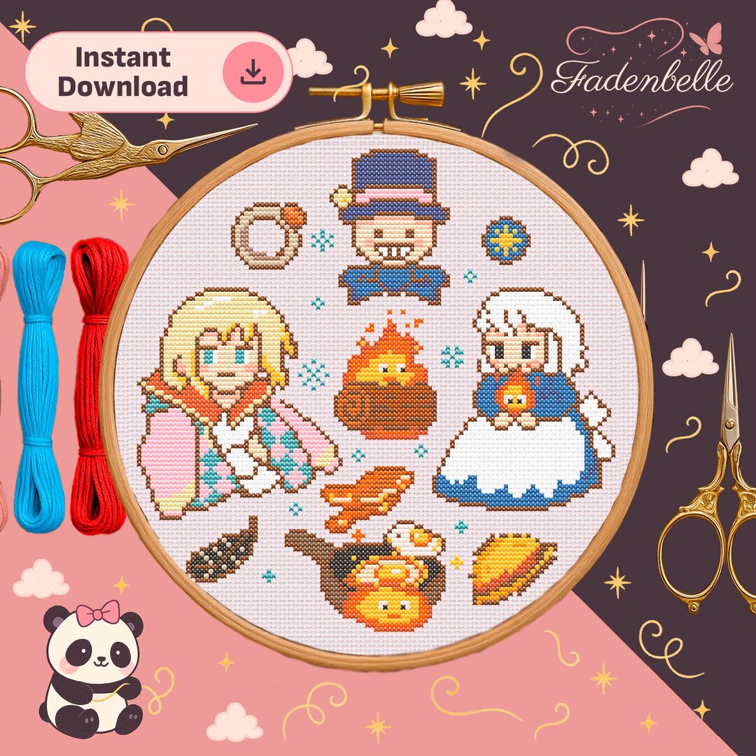 Howl’s Moving Castle Cross Stitch Pattern – Calcifer Cooking, Sophie ...
