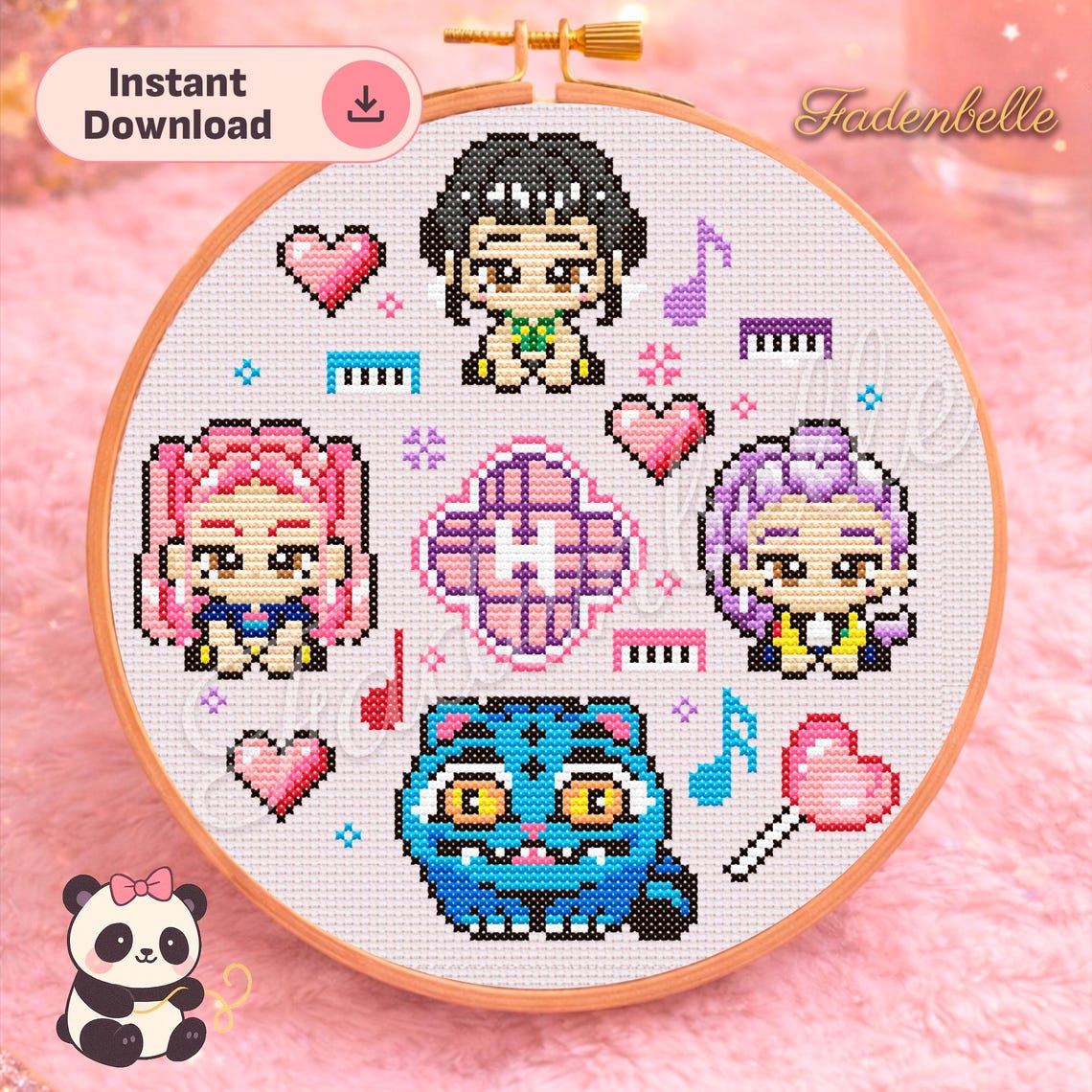 K-pop Idol Inspired Cross Stitch Pattern • Chibi Singers & Monster ...