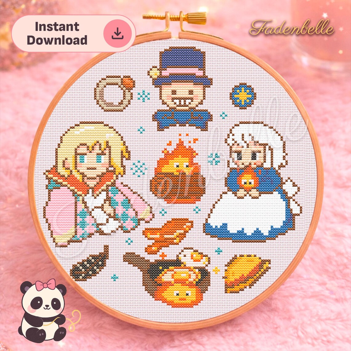 Howl’s Moving Castle Cross Stitch Pattern – Calcifer Cooking, Sophie ...