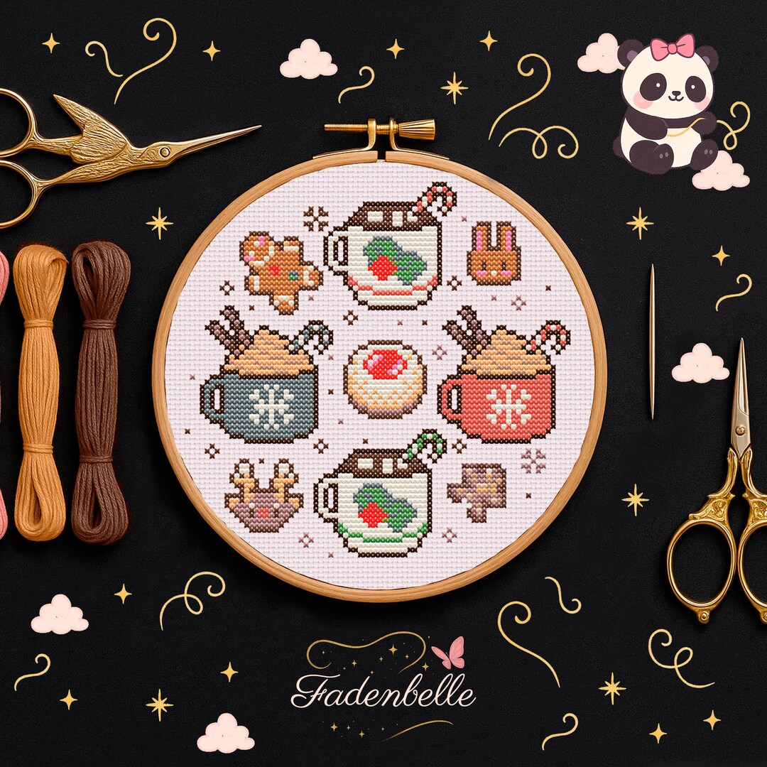 Christmas Sweets Cross Stitch Pattern • Kawaii Holiday Mugs (digital ...