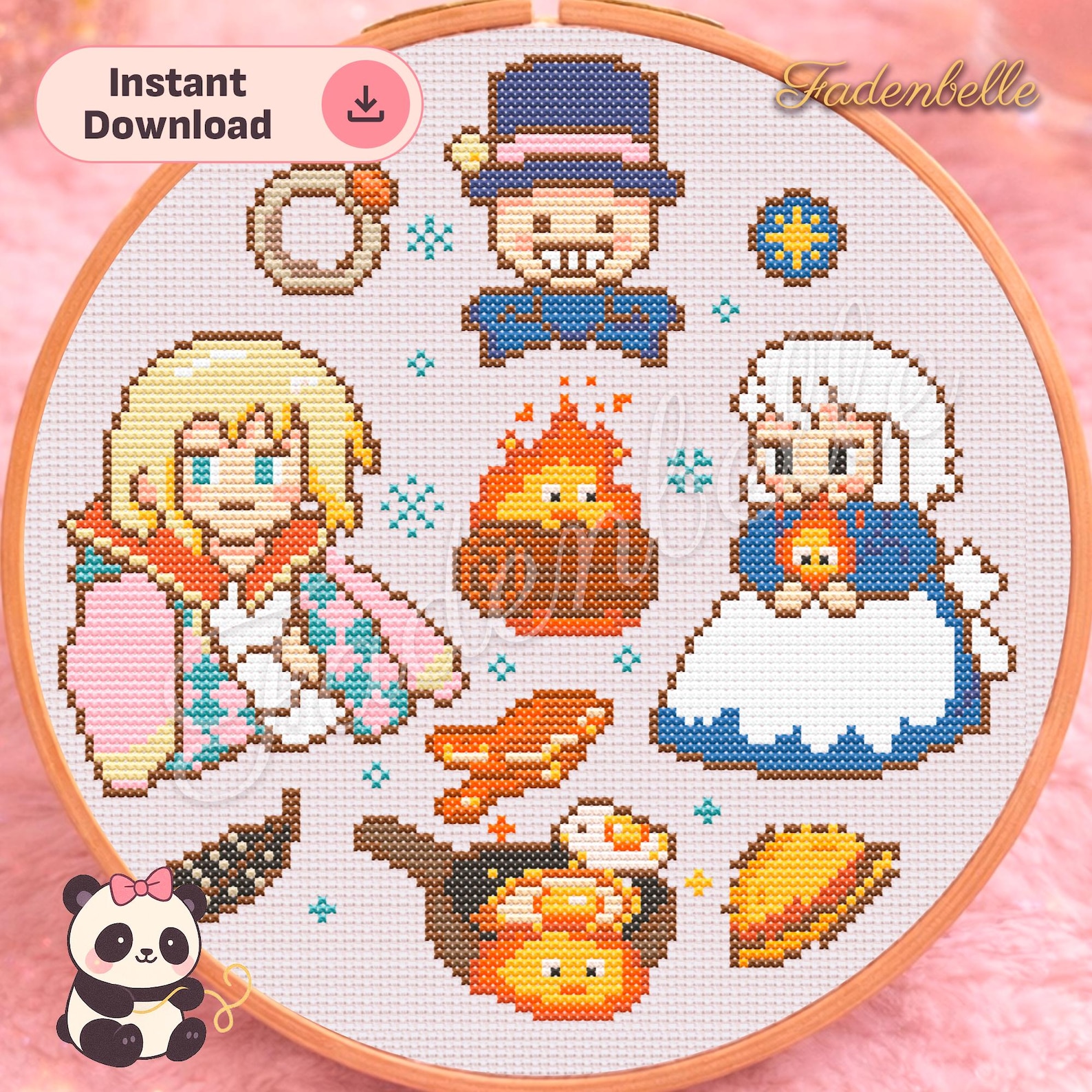 Howl’s Moving Castle Cross Stitch Pattern – Calcifer Cooking, Sophie ...