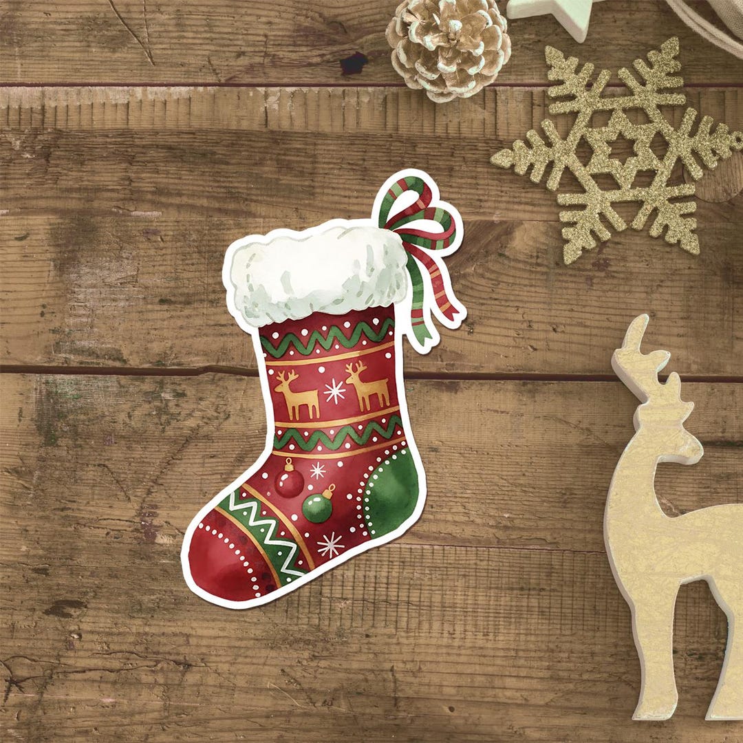 Christmas Sticker | Sack Sock, Kiss-cut Vinyl Sticker, Laptop Decal - Etsy