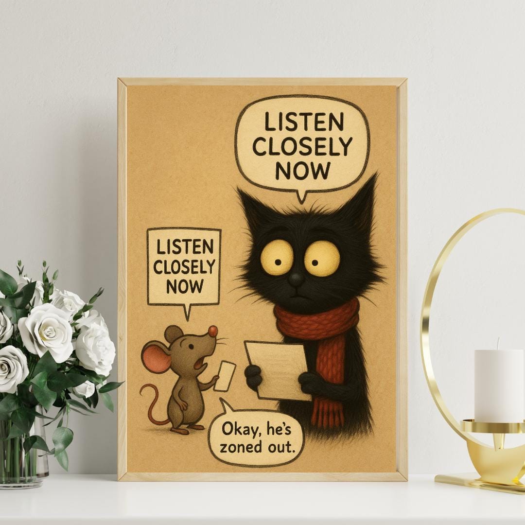 Funny Cat Wall Art, Cat and Mouse Poster, Office Humor Print ...