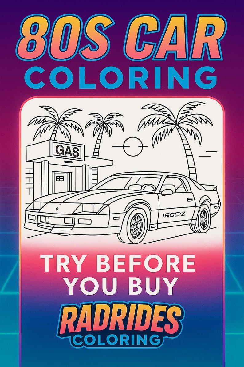 80s Car Coloring Pages – Printable Sample (try Before You Buy) - Etsy