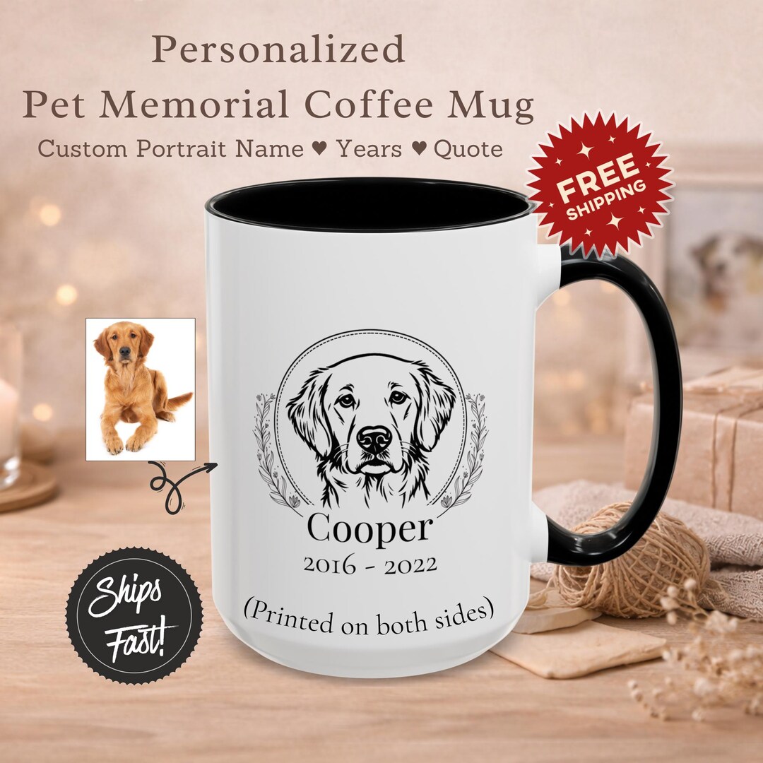 Custom Pet Memorial Portrait Mug With Name Years and Quote ...