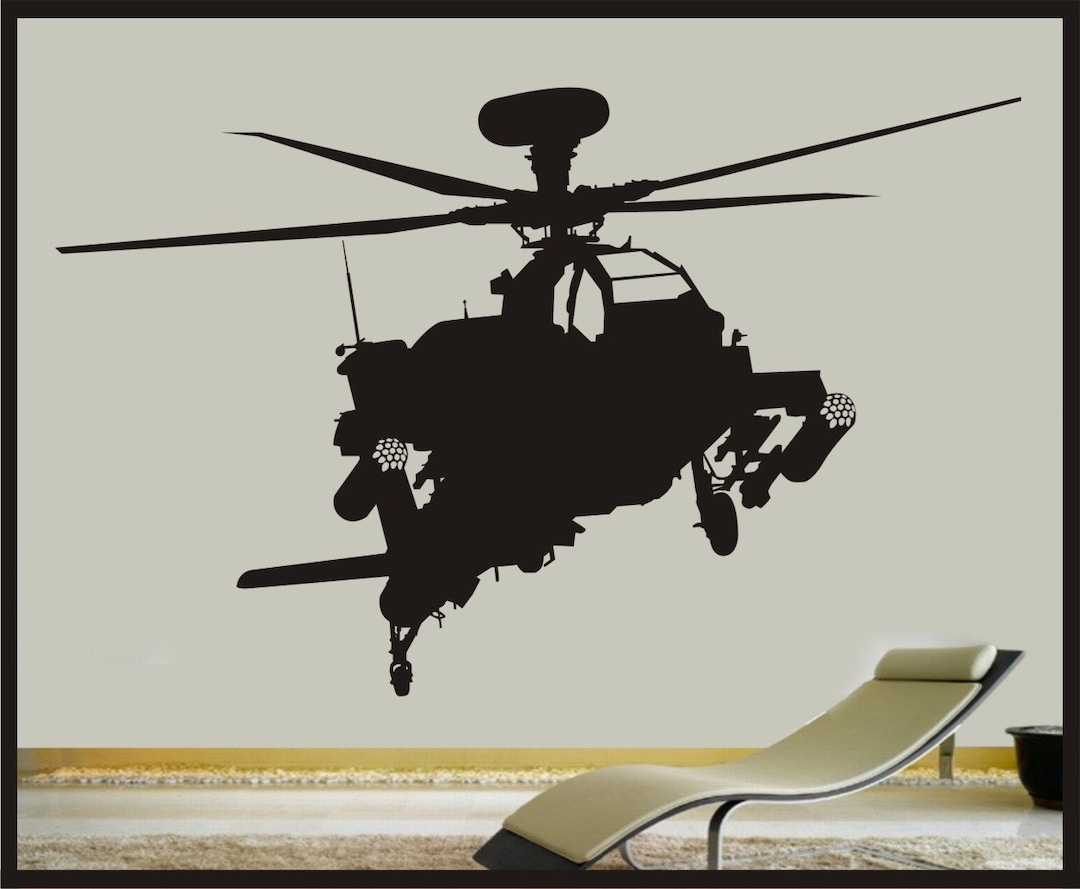 Apache Attack Helicopter Wall Decal - 27"x47" Vinyl Sticker, Military ...