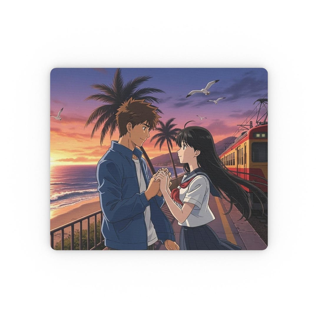 Sunset Beach Couple Rectangular Mouse Pad | Romantic Anime Seaside ...