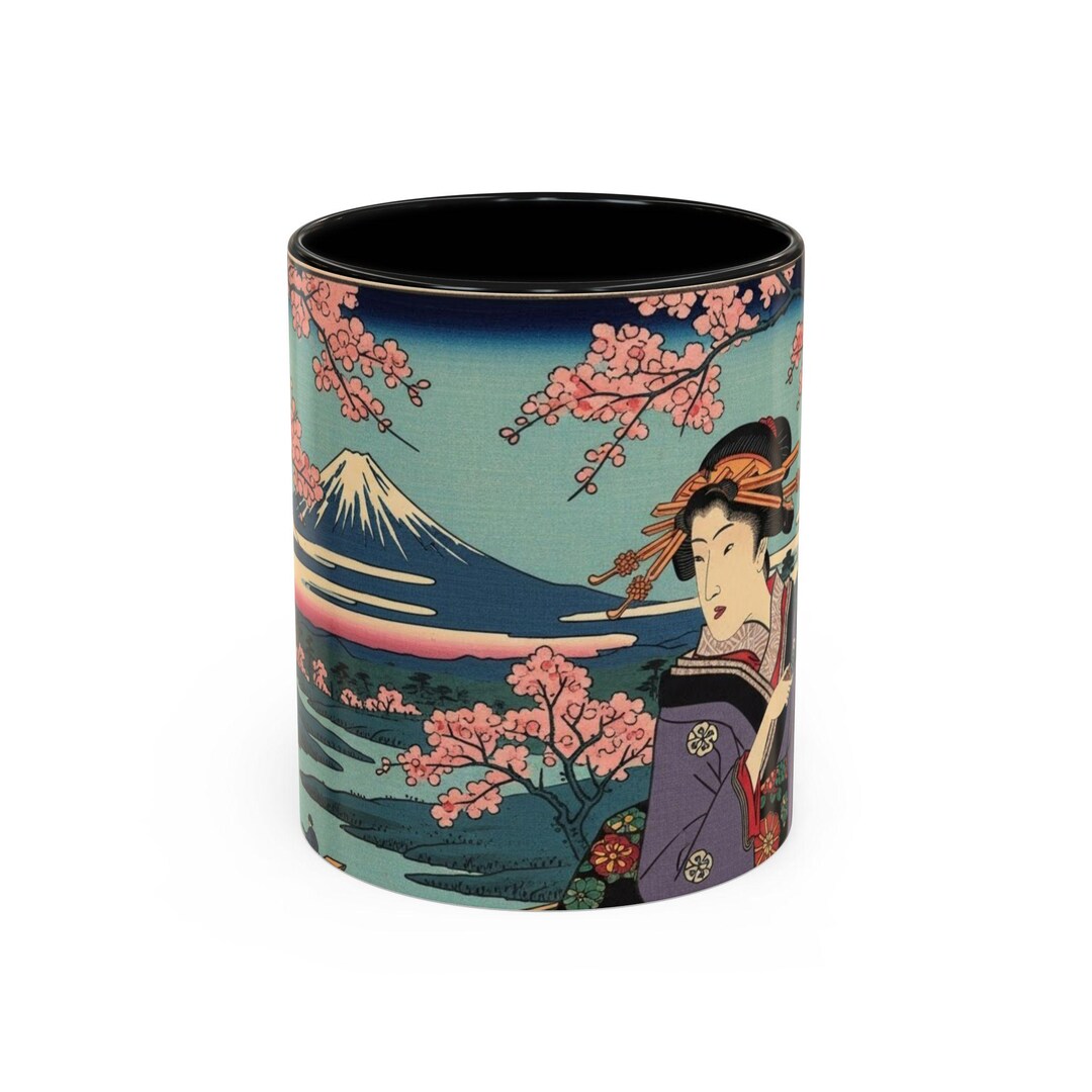 Geisha With Cherry Blossoms Accent Coffee Mug | Japanese Ukiyo-e Art - Etsy