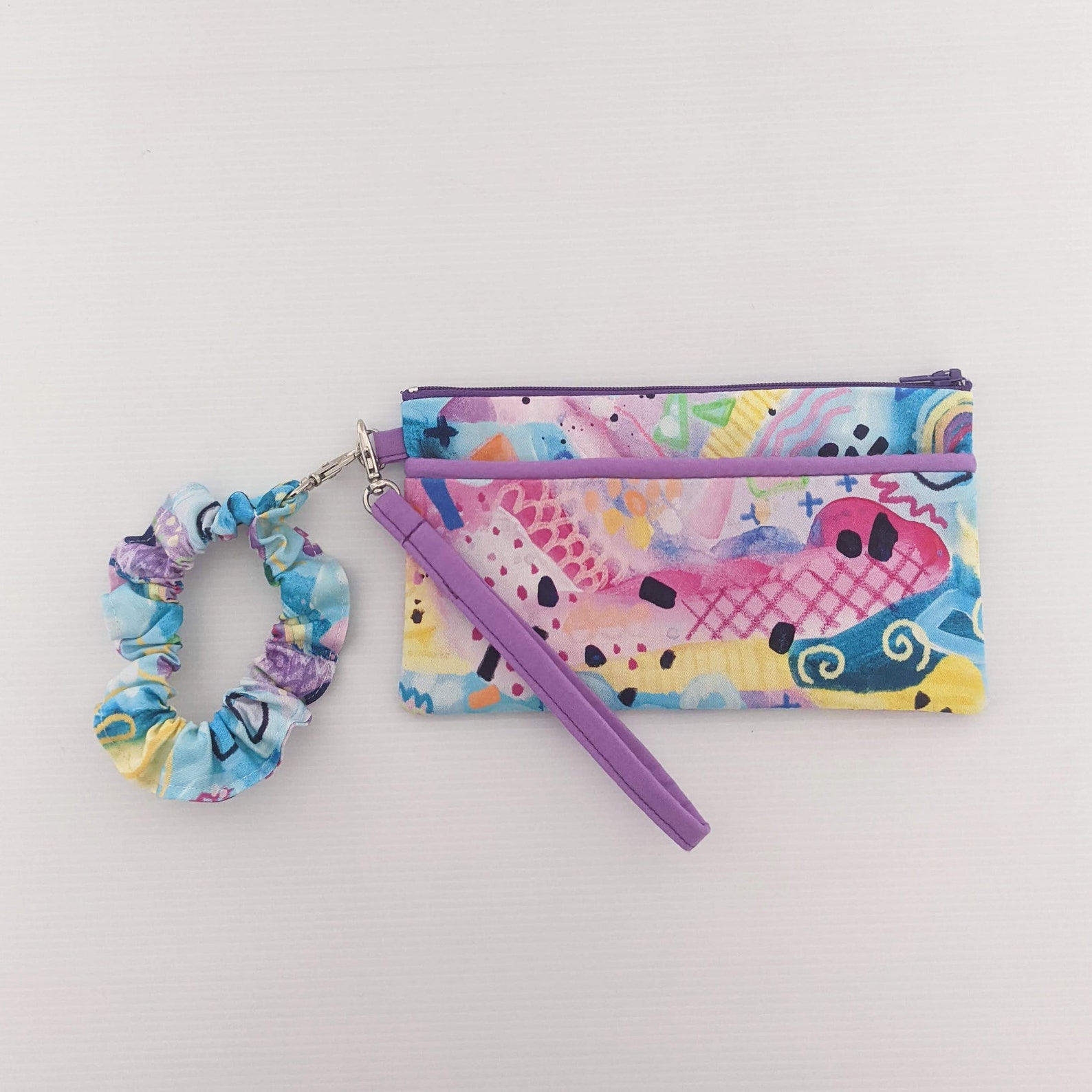 Double Zip Large Coin Clutch Purse Wallet Wristlet With Wrist Scrunchie ...