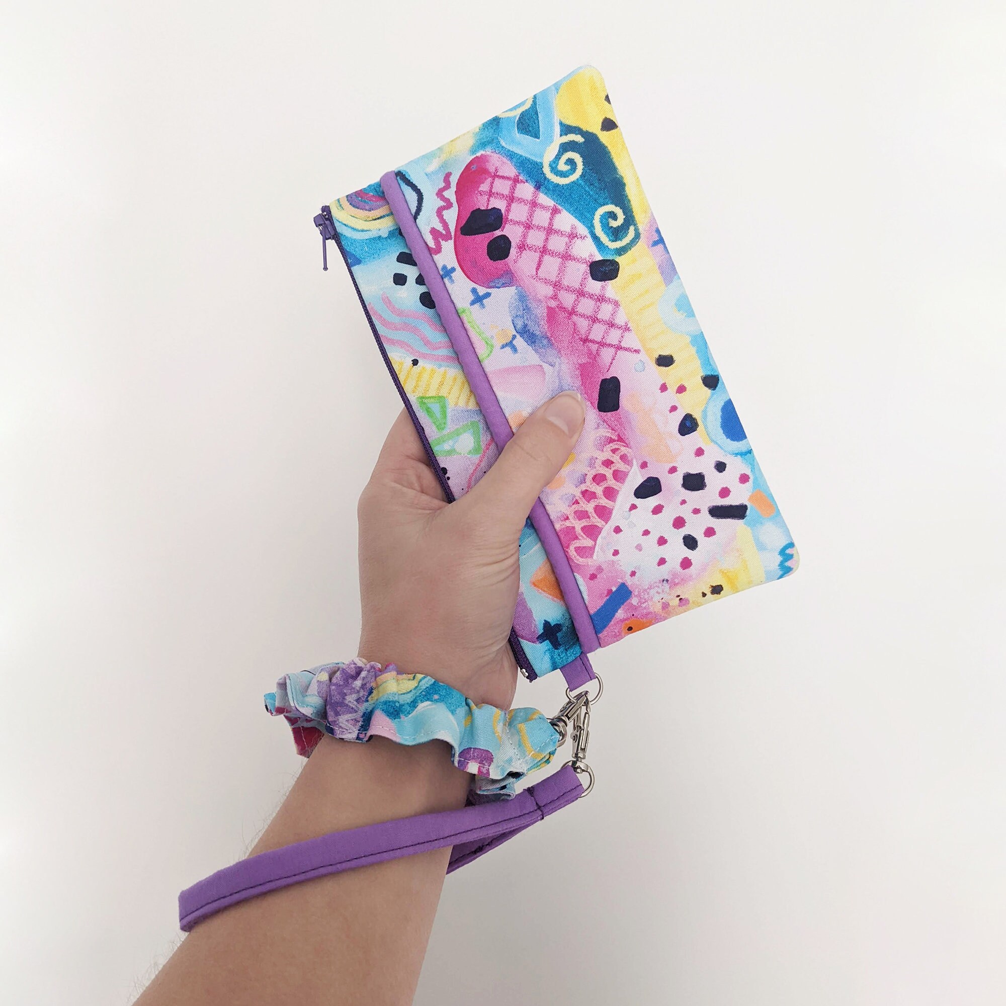 Double Zip Large Coin Clutch Purse Wallet Wristlet With Wrist Scrunchie ...