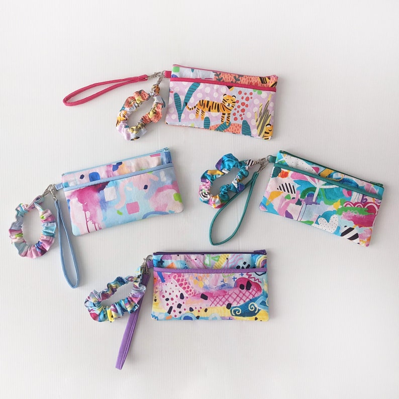 Double Zip Large Coin Clutch Purse Wallet Wristlet With Wrist Scrunchie ...