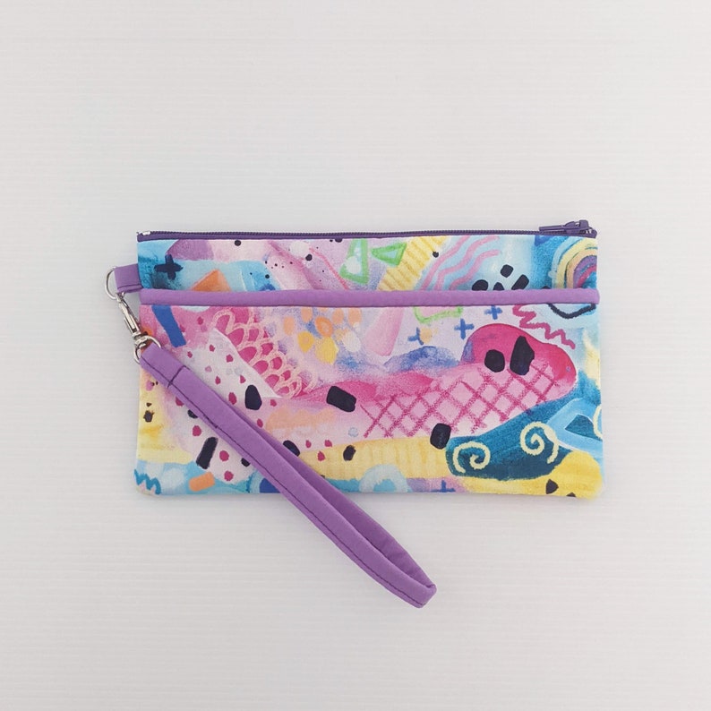 Double Zip Large Coin Clutch Purse Wallet Wristlet With Wrist Scrunchie ...