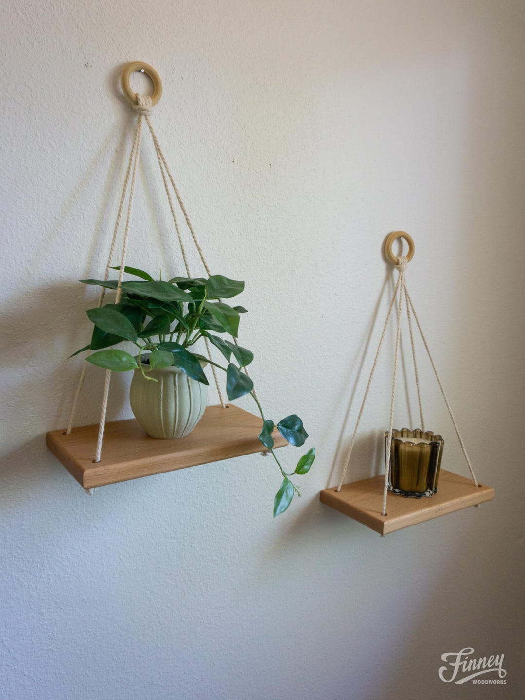 Carter Handmade Hardwood Macrame Shelf – Boho Hanging Book Display ...