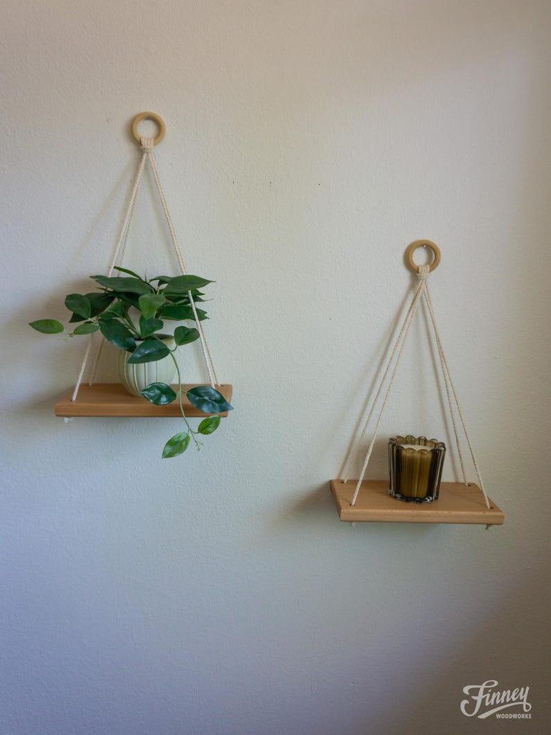 Carter Handmade Hardwood Macrame Shelf – Boho Hanging Book Display ...