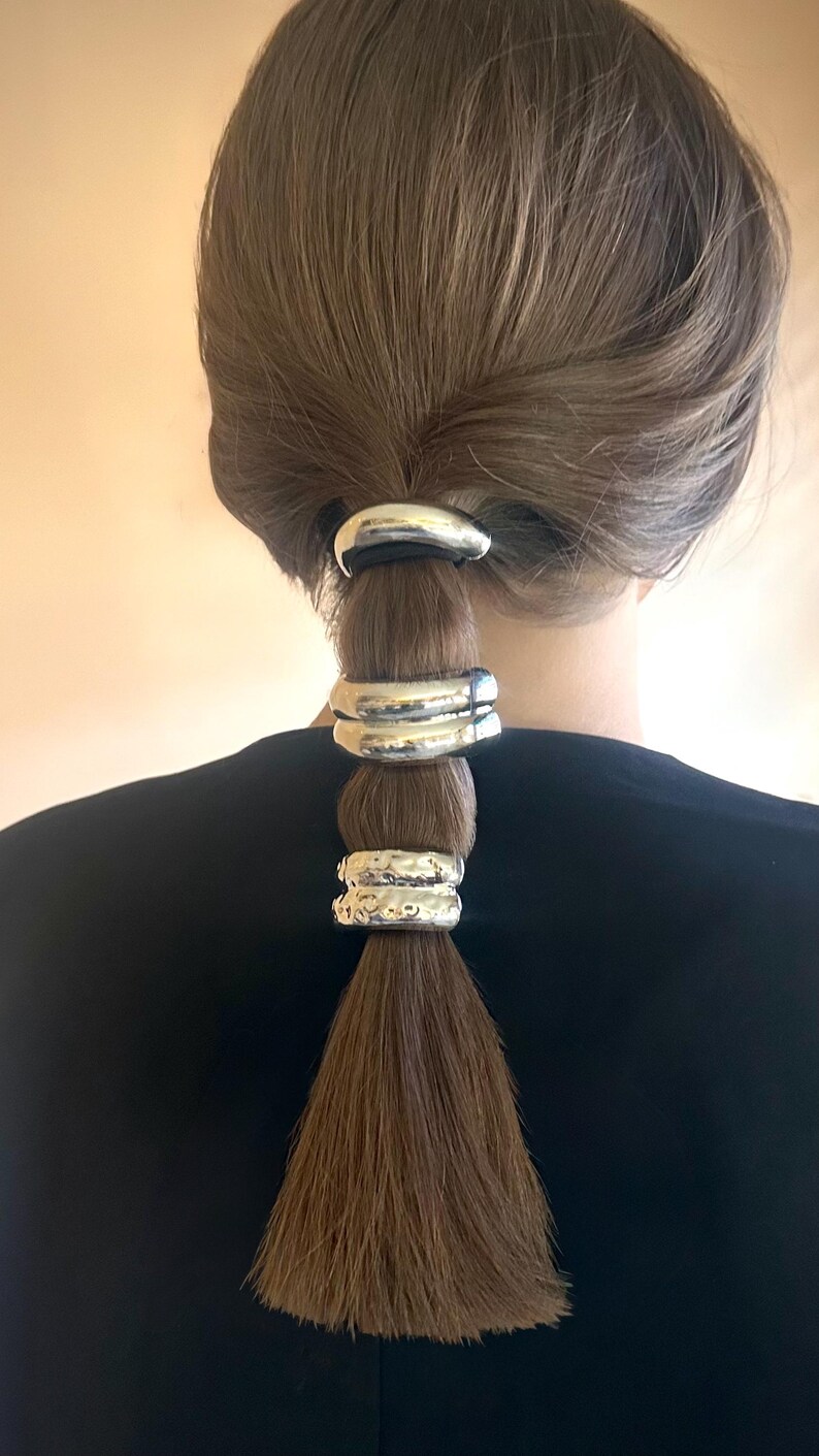 Silver Hair Clip Accessory Set, Minimalist Claw Clips, Elastics ...