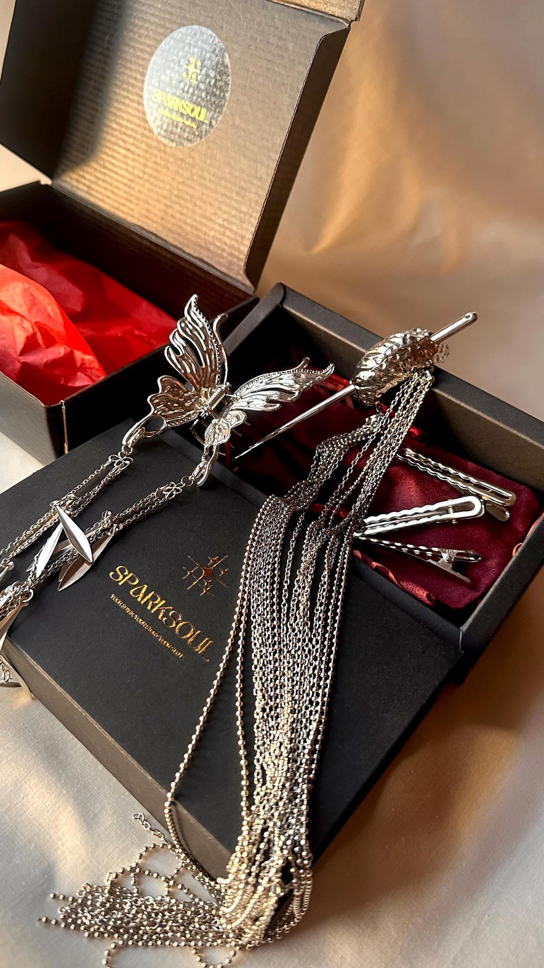 Silver Chain Layered Hair Jewelry Set, Metallic Hair Accessories ...