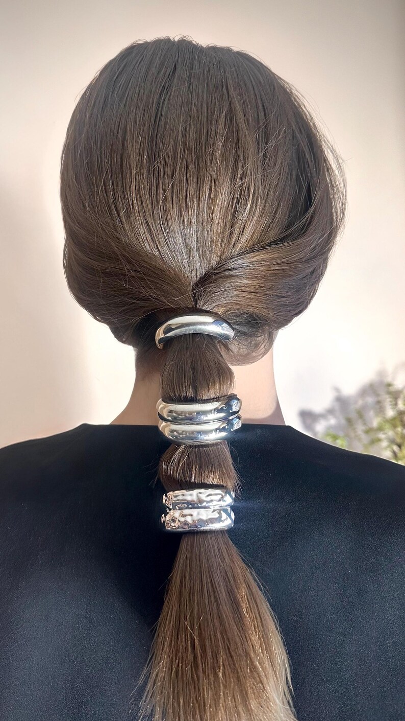 Silver Hair Clip Accessory Set, Minimalist Claw Clips, Elastics ...