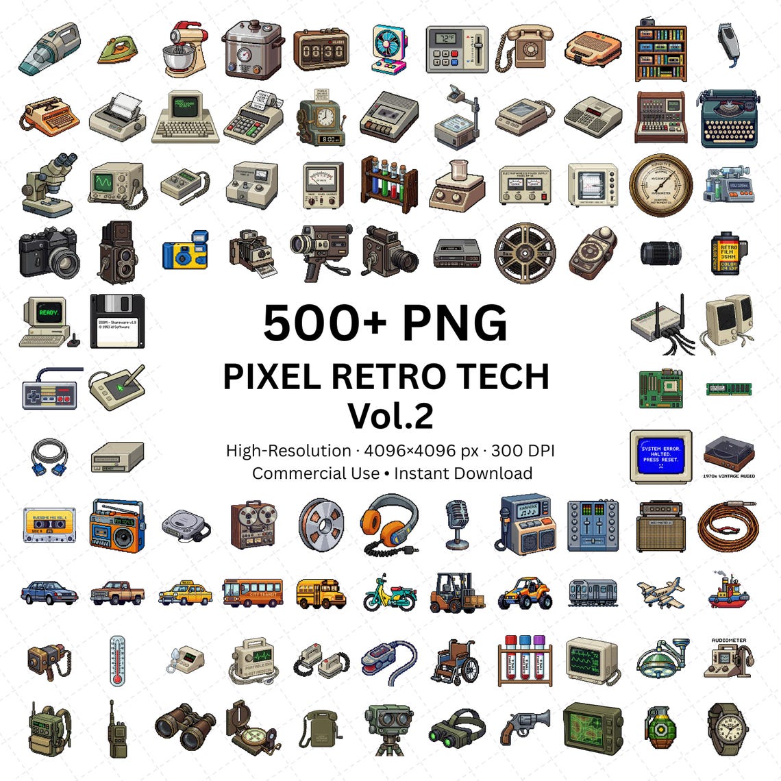 Pixel Retro Tech Vol.2 PNG Clipart Bundle • 500+ Pixel Icons • Vintage ...
