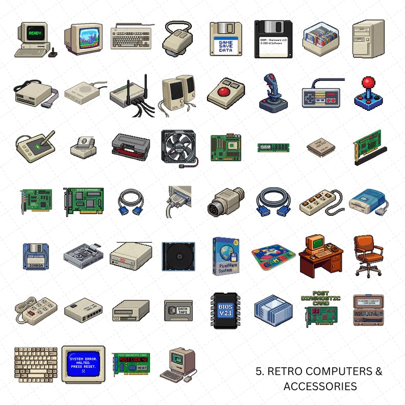 Pixel Retro Tech Vol.2 PNG Clipart Bundle • 500+ Pixel Icons • Vintage ...
