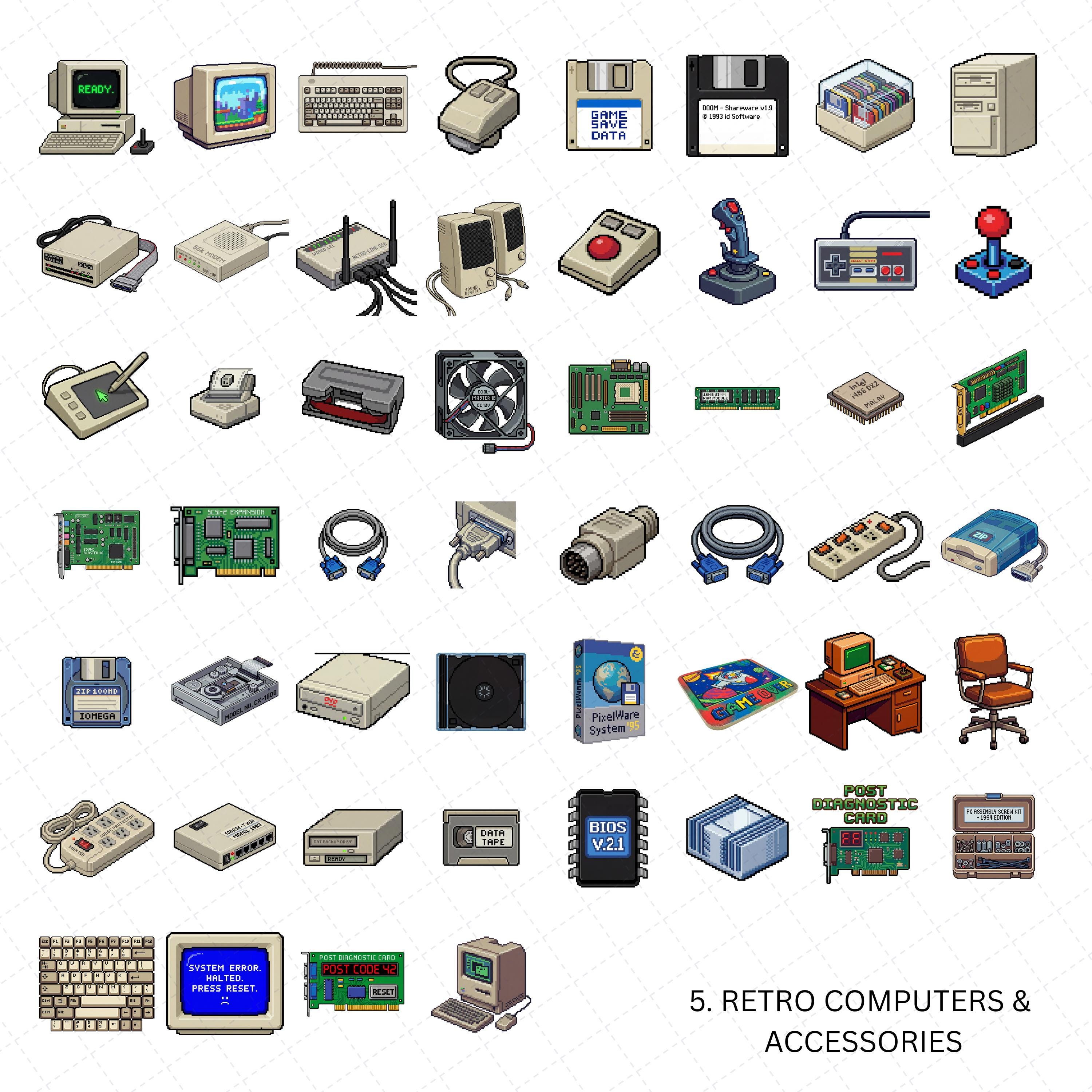 Pixel Retro Tech Vol.2 PNG Clipart Bundle • 500+ Pixel Icons • Vintage ...