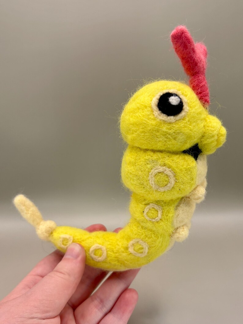 Shiny Caterpie Needle Felted Figure - Poseable Handmade Pokemon ...