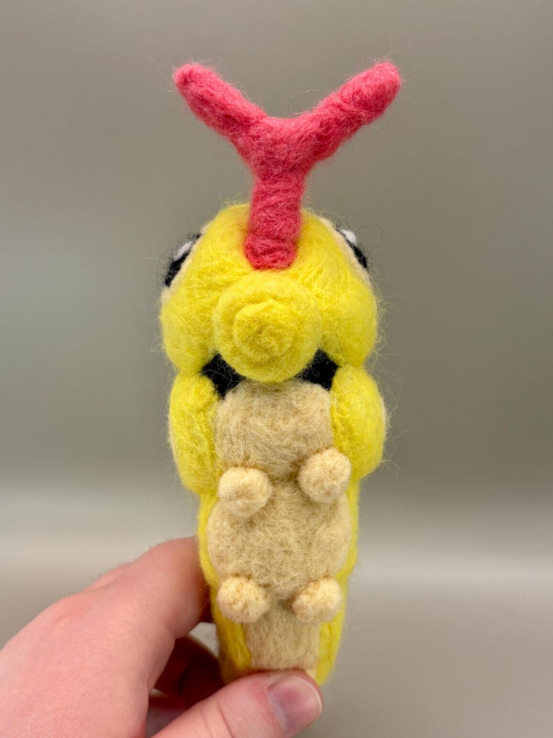 Shiny Caterpie Needle Felted Figure - Poseable Handmade Pokemon ...
