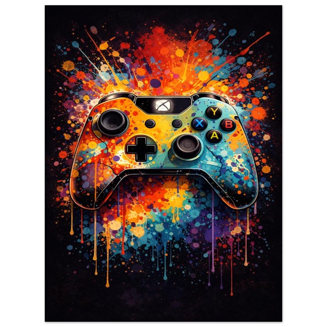 Vibrant Splatter Gaming Poster | Street Art Controller Wall Art ...