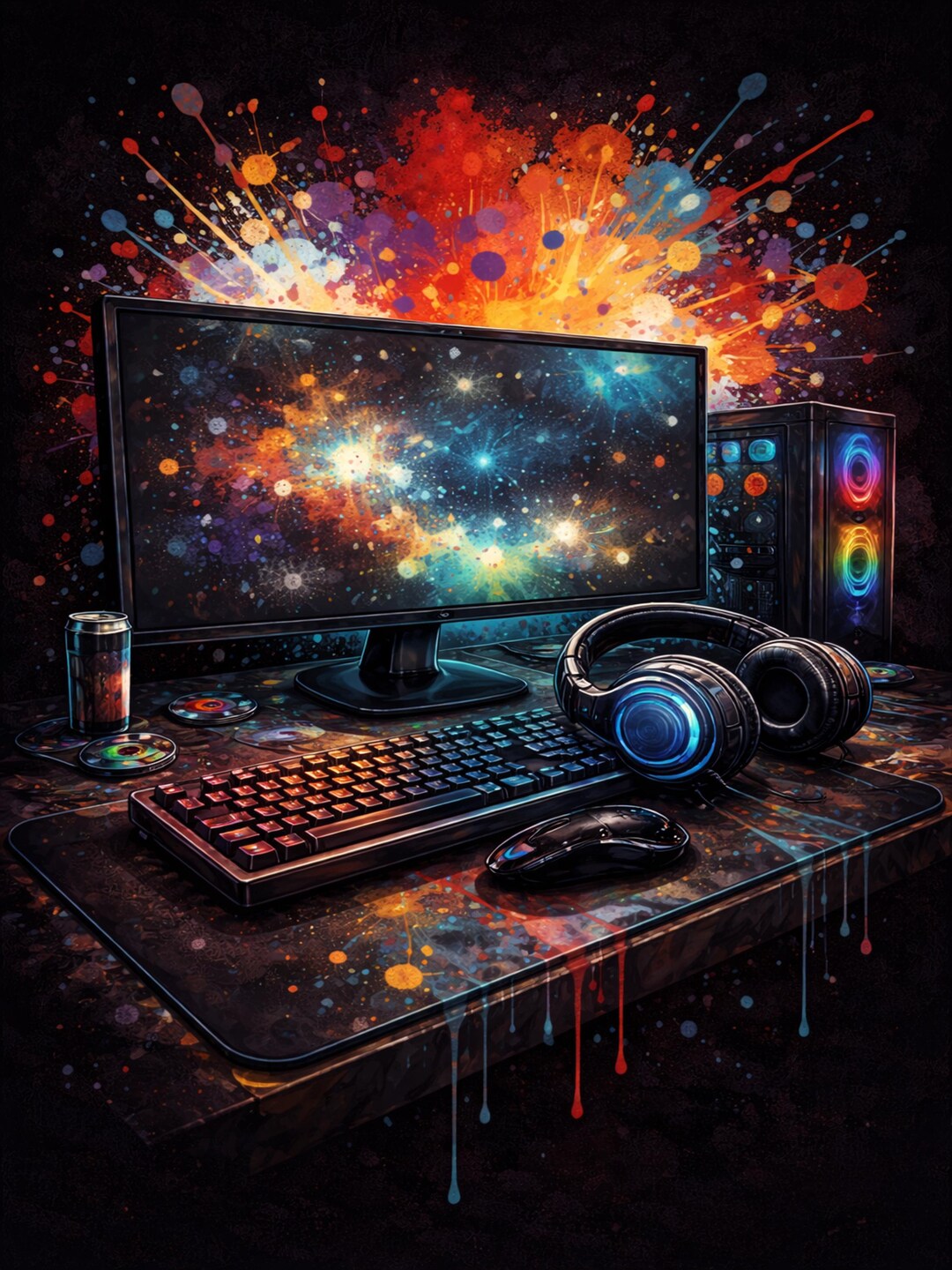 Cosmic Gaming Setup Art | Vibrant Street Art Gamer Wall Decor ...