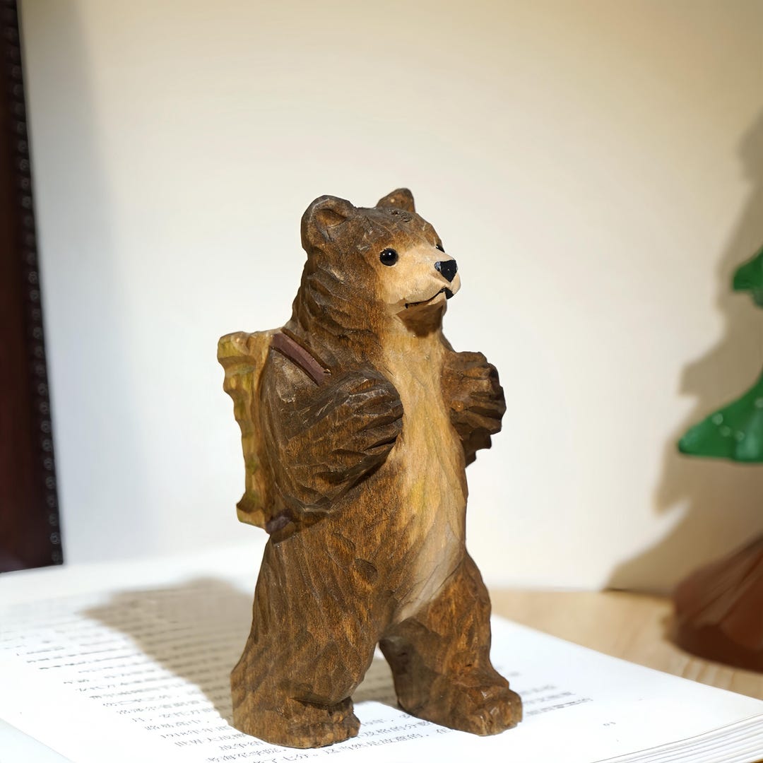 Hand Carved Wooden Brown Bear Figurine Gift Nursery Decor Wooden Animal ...