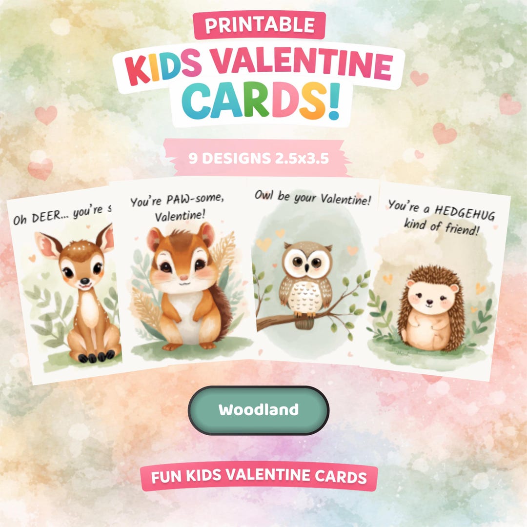 Woodland Animal Valentine Cards, Kids Classroom Valentines (printable ...