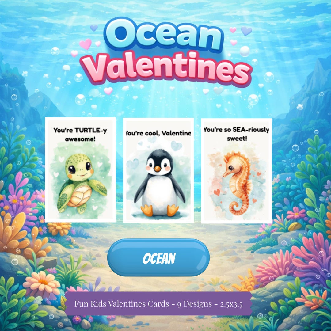 Ocean Animal Valentine Cards for Kids – 9 Printable Ocean Classroom ...