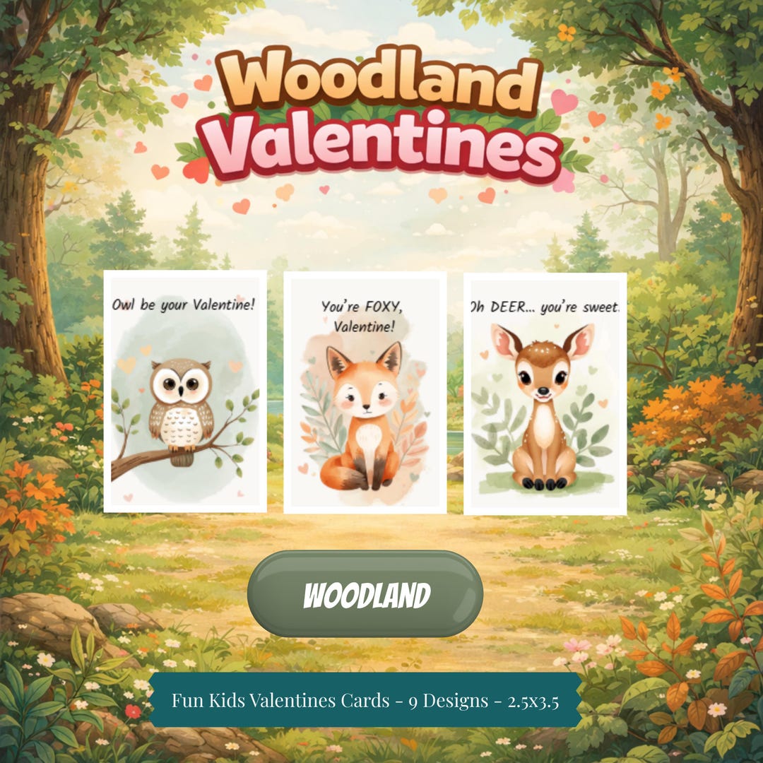 Woodland Valentine Cards Printable Kids Forest Animal Valentines - Etsy
